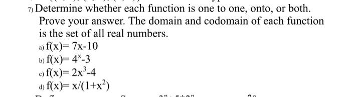 Solved 7 Determine Whether Each Function Is One To One