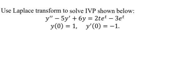 Solved Use Laplace transform to solve IVP shown below: y" - | Chegg.com