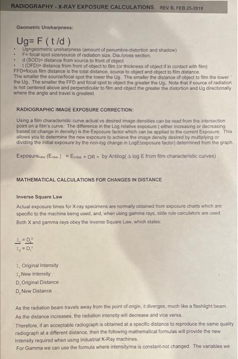 RAD4101 Radiography RT1 use of formulas -calcu | Chegg.com