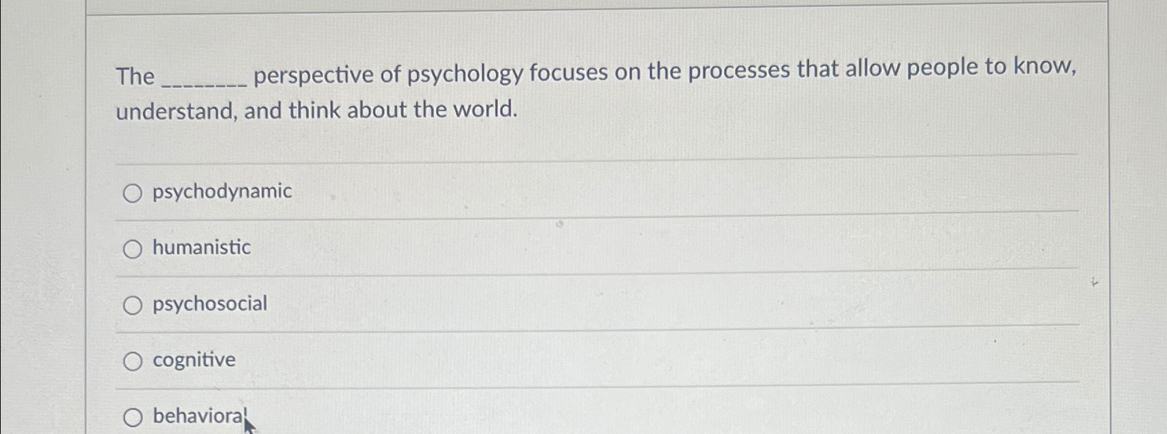 Solved The perspective of psychology focuses on the | Chegg.com