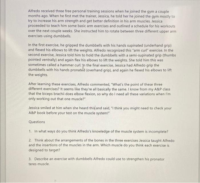 Solved Alfredo received three free personal training | Chegg.com