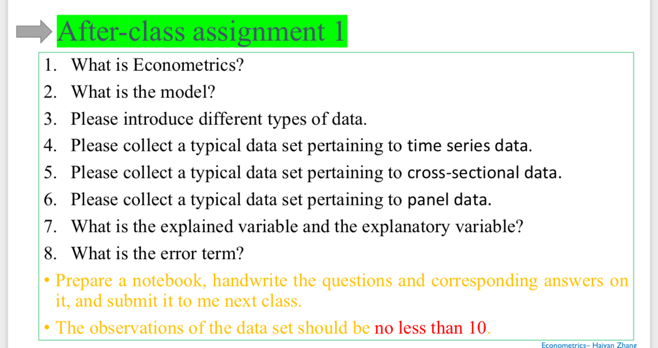 Solved After-class assignment 1What is Econometrics?What is | Chegg.com