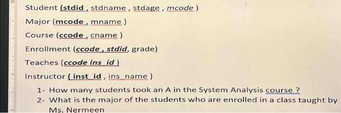 Solved please in SQL I Student (stdid, stdname, stdage, | Chegg.com