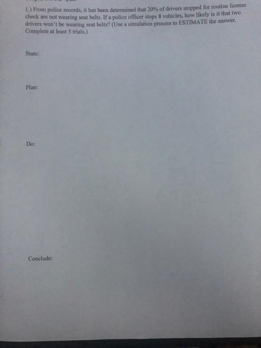 Solved 1.) From police records, it has been determined that | Chegg.com