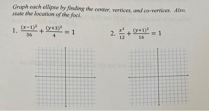 Solved Graph each ellipse by finding the center, vertices, | Chegg.com