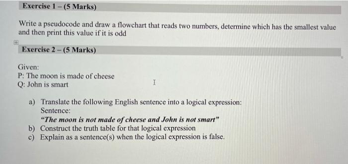 Solved Exercise 1 - (5 Marks) Write a pseudocode and draw a | Chegg.com