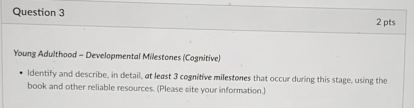 Solved Young Adulthood ∼ Developmental Milestones | Chegg.com