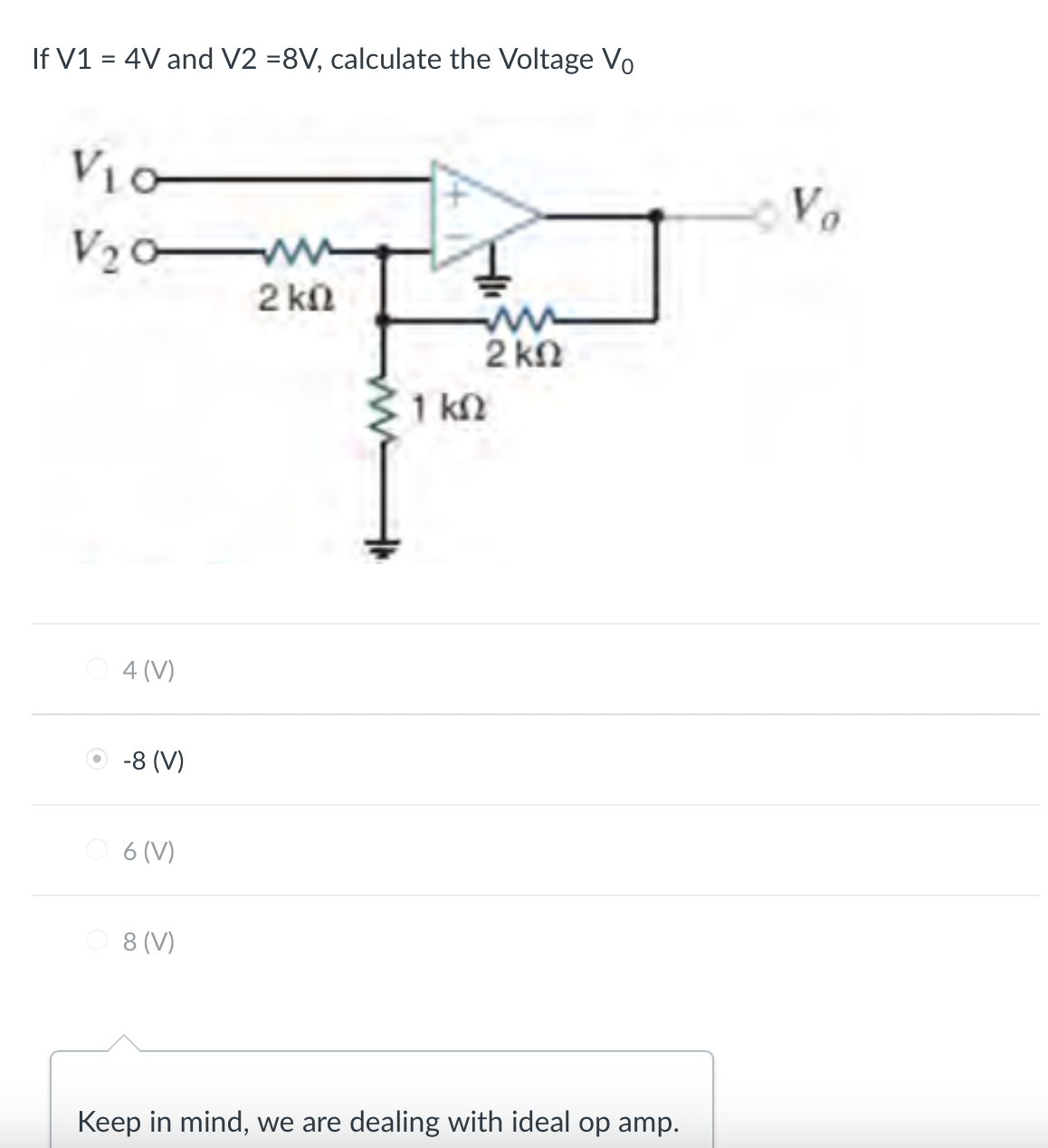 Solved If V1=4V ﻿and V2=8V, ﻿calculate the Voltage | Chegg.com