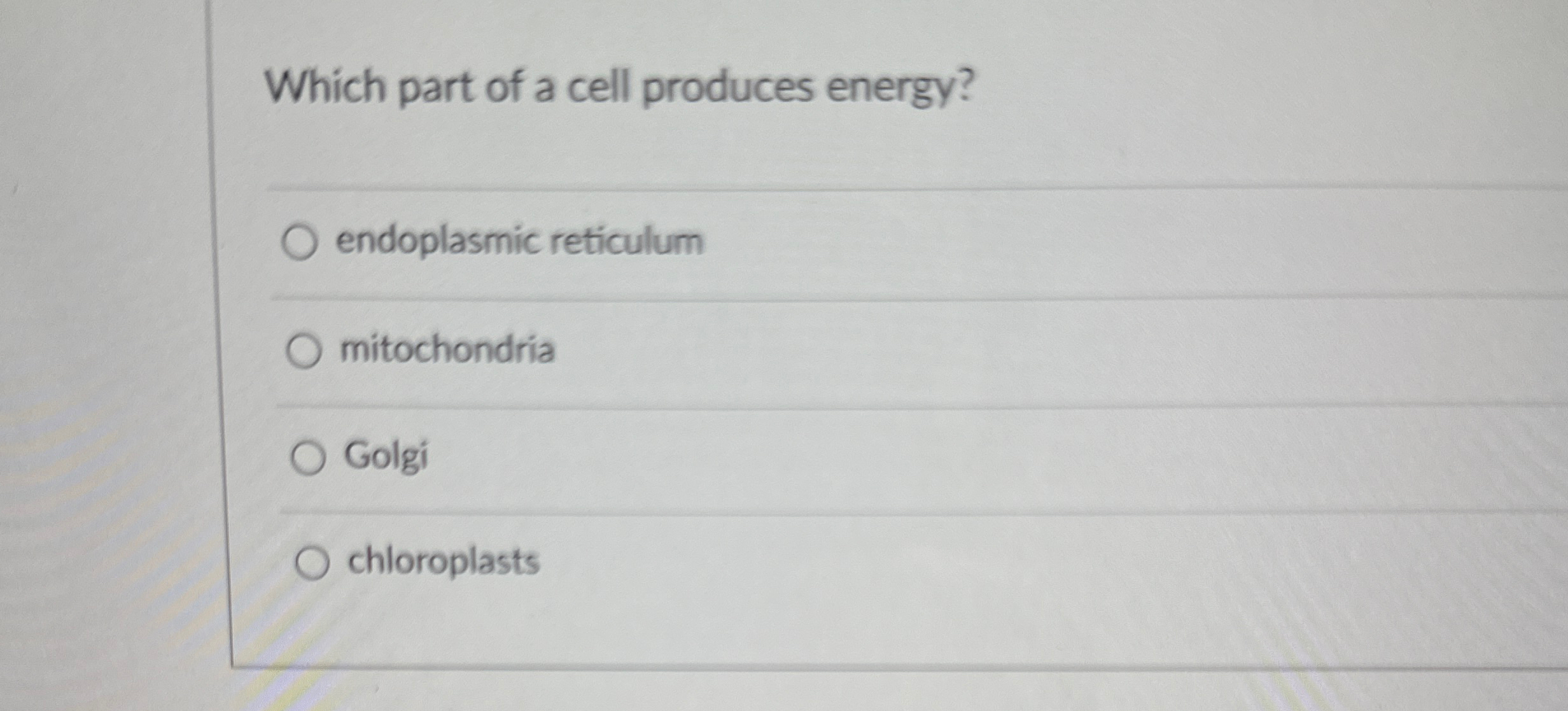 Solved Which part of a cell produces energy?endoplasmic | Chegg.com