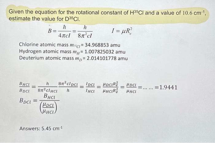 Solved Given the equation for the rotational constant of | Chegg.com