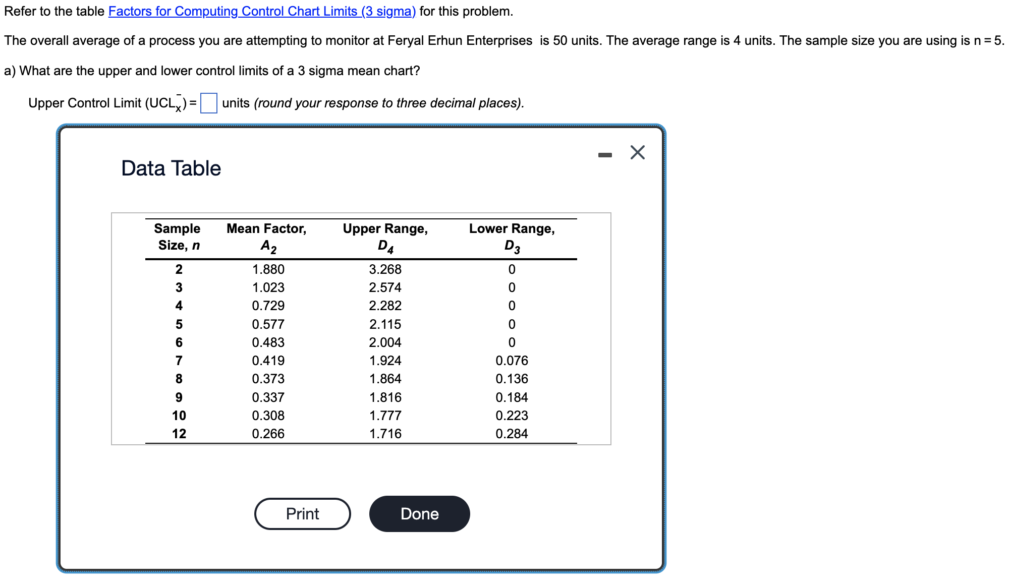 Solved Refer to the table Factors for Computing Control | Chegg.com