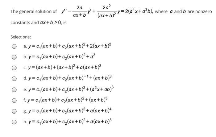 Solved The general solution of y'- 2a 292 y'+ -y=2(a4x + | Chegg.com
