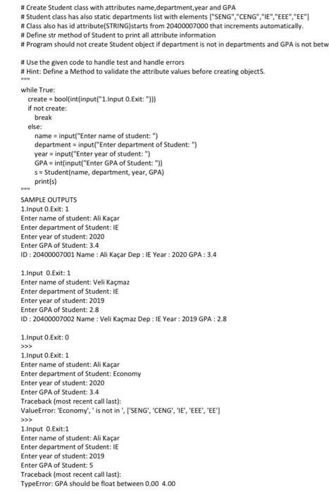 Solved #Create Student class with attributes | Chegg.com