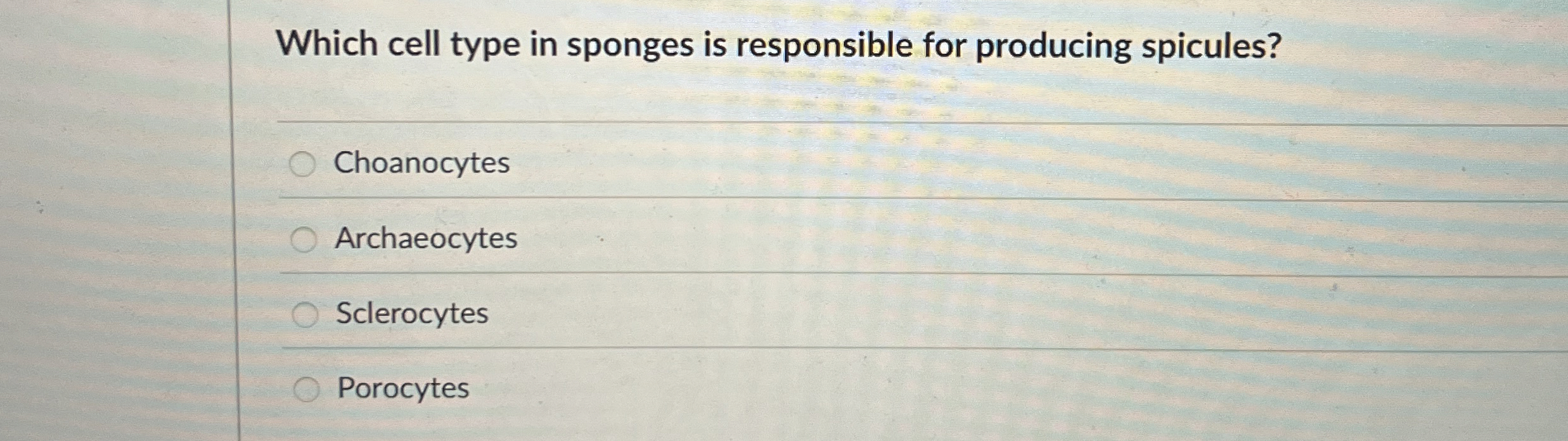 Solved Which cell type in sponges is responsible for | Chegg.com
