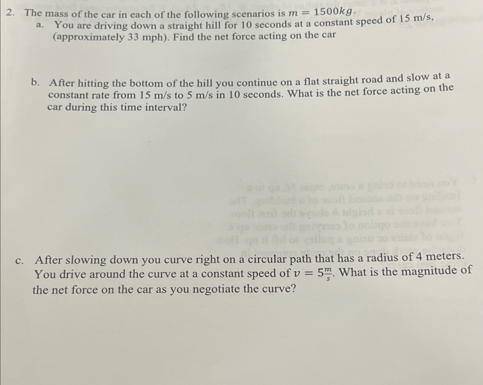 Solved The mass of the car in each of the following | Chegg.com
