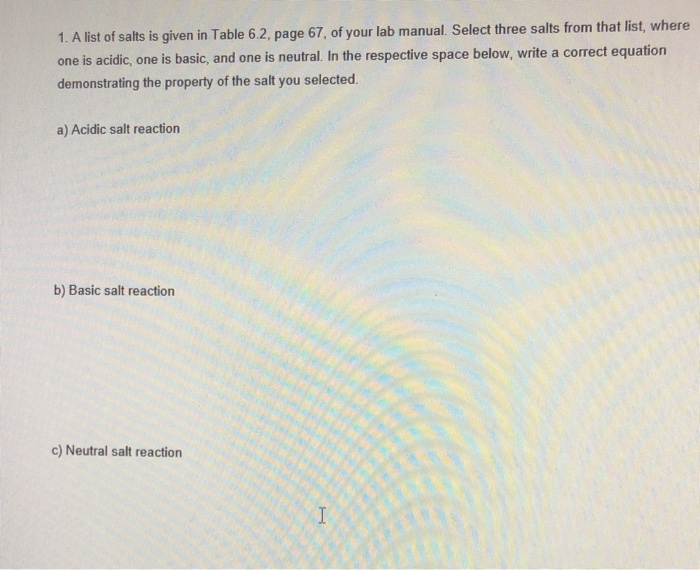 Solved 1. A list of salts is given in Table 6.2, page 67 of | Chegg.com
