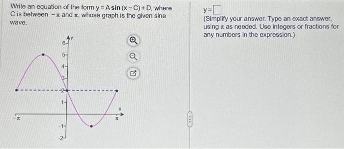 Solved Write an equation of the form y=Asin(x−C)+D, where C | Chegg.com
