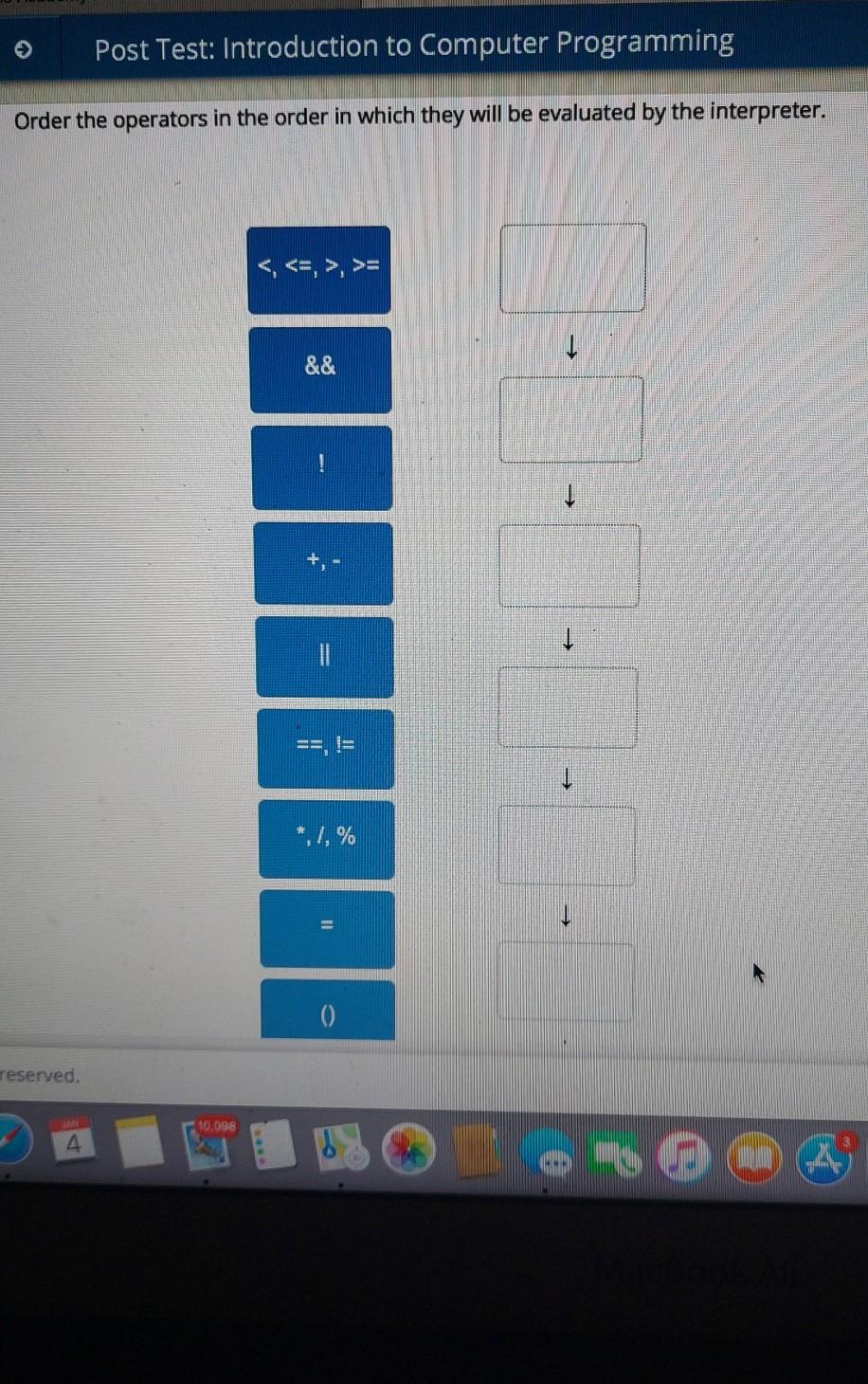 Solved Post Test: Introduction to Computer Programming Order | Chegg.com