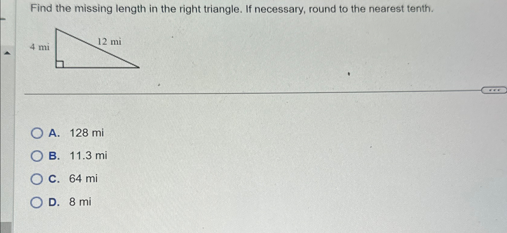 Solved Find the missing length in the right triangle. If | Chegg.com