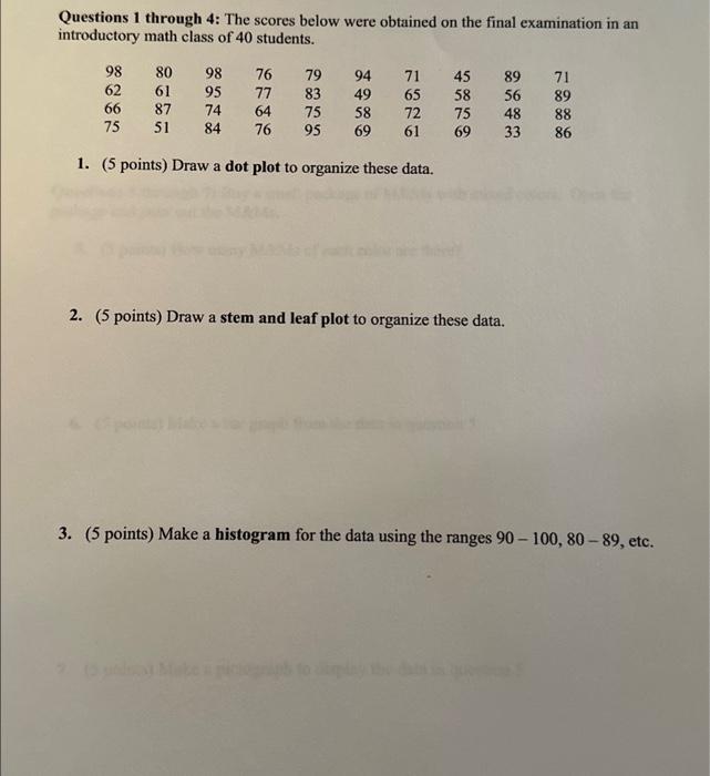 Solved Questions 1 through 4: The scores below were obtained | Chegg.com