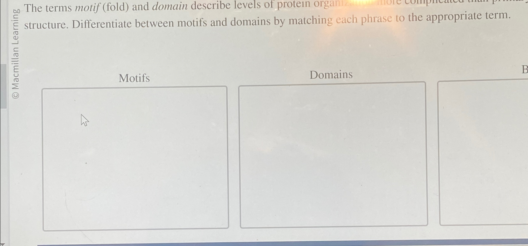 Solved ∞ ﻿The terms motif (fold) ﻿and domain describe levels | Chegg.com