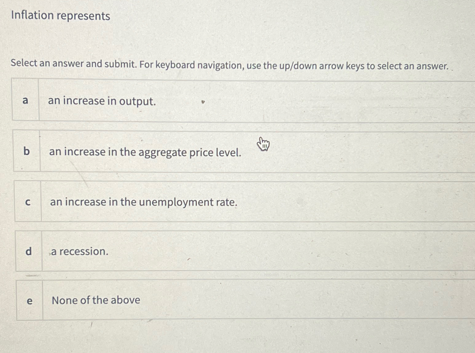 Solved Inflation representsSelect an answer and submit. For | Chegg.com