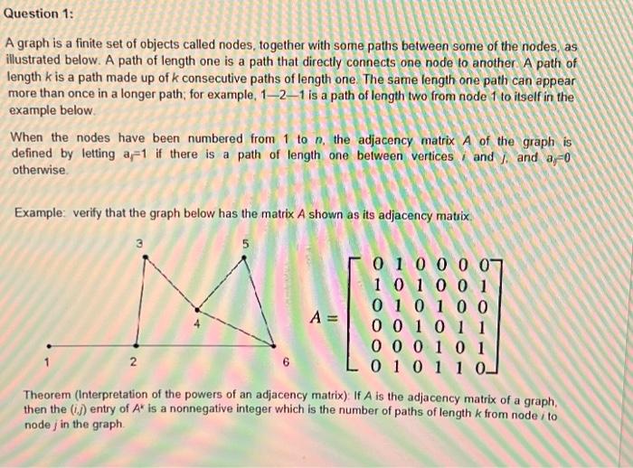Solved Question 1: A graph is a finite set of objects called | Chegg.com