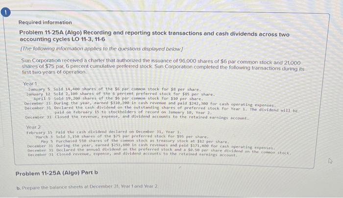 Solved Required information Problem 11-25A (Algo) Recording | Chegg.com