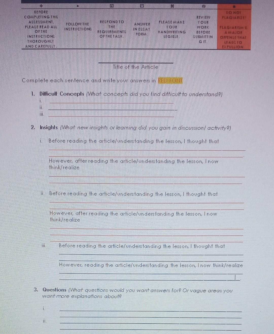 write a metacognitive reading reporton the article | Chegg.com