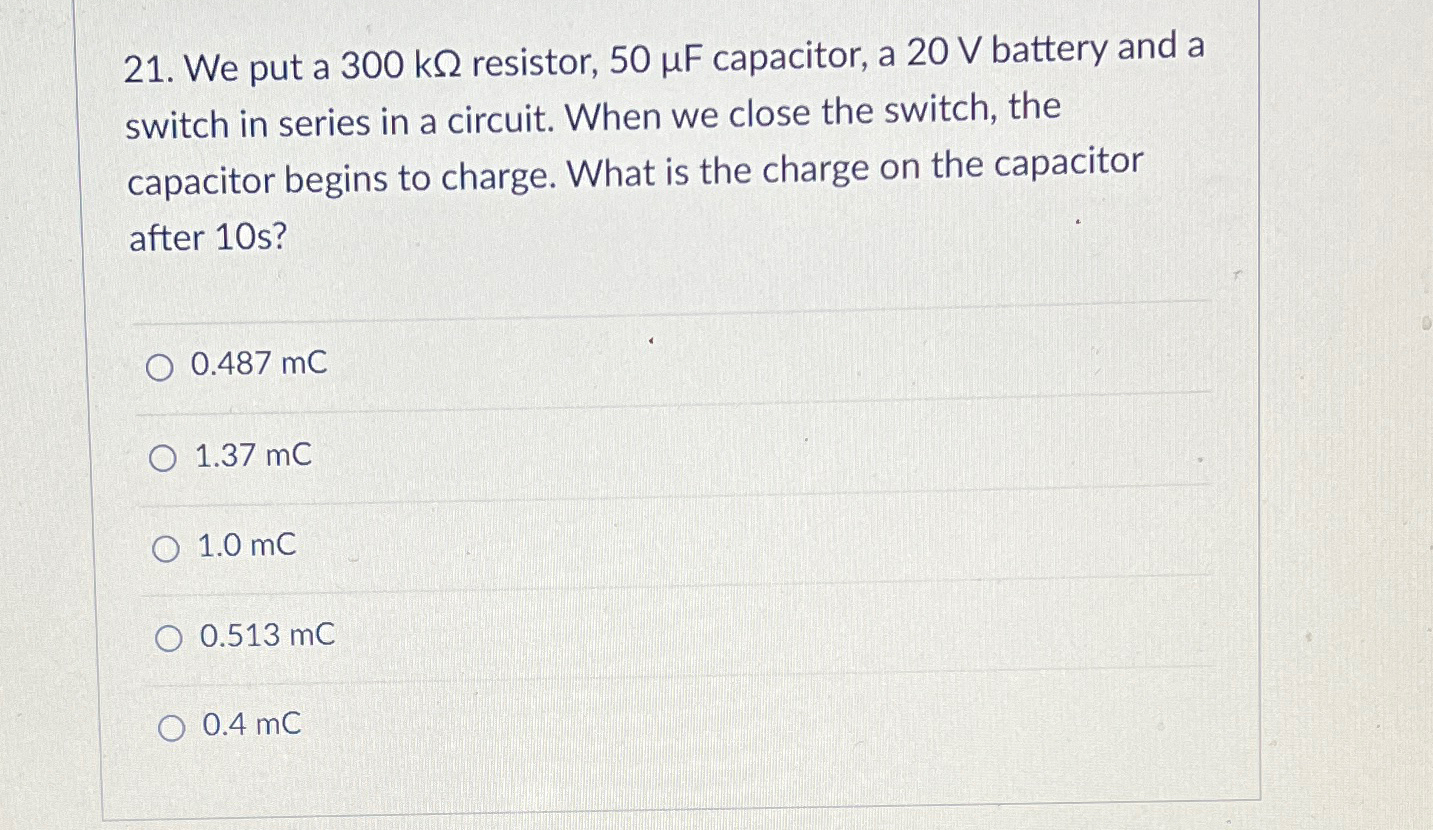 Solved We put a 300kΩ ﻿resistor, 50μF ﻿capacitor, a 20V | Chegg.com