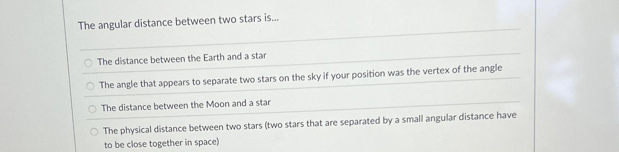 Solved The angular distance between two stars is...The | Chegg.com