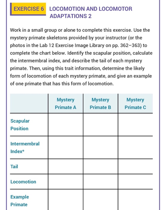 Solved EXERCISE 6 LOCOMOTION AND LOCOMOTOR ADAPTATIONS 2 | Chegg.com