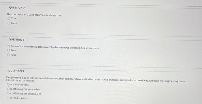 Solved QUESTION 1 All valid arguments are sound True False | Chegg.com