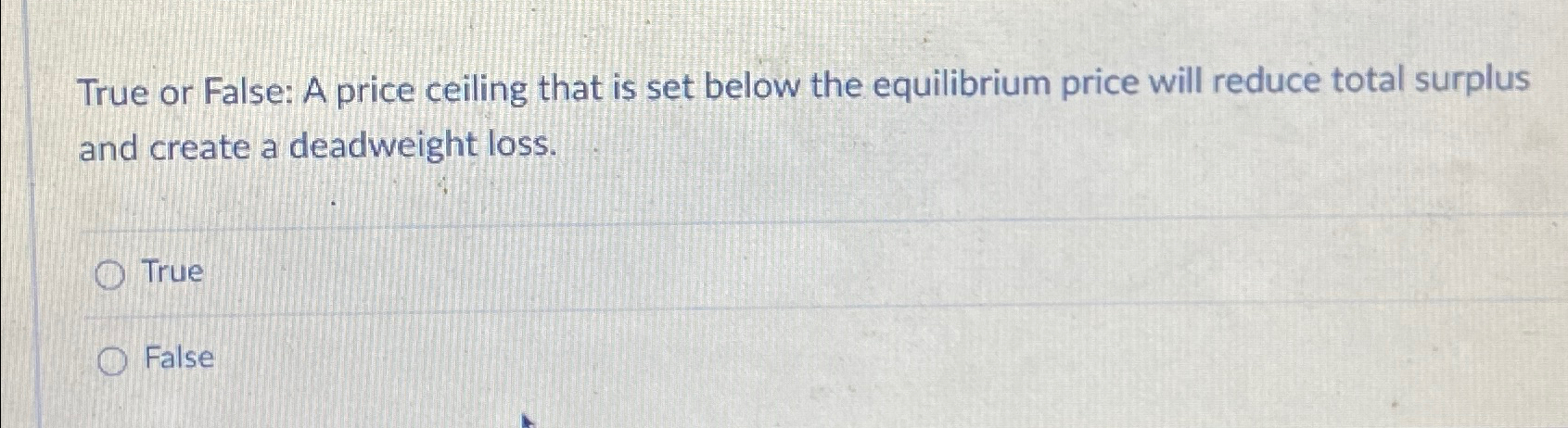 Solved True or False: A price ceiling that is set below the | Chegg.com