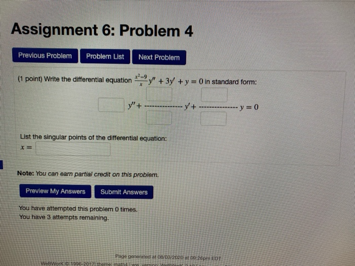 Solved Assignment 6 Problem 4 Previous Problem Problem List 