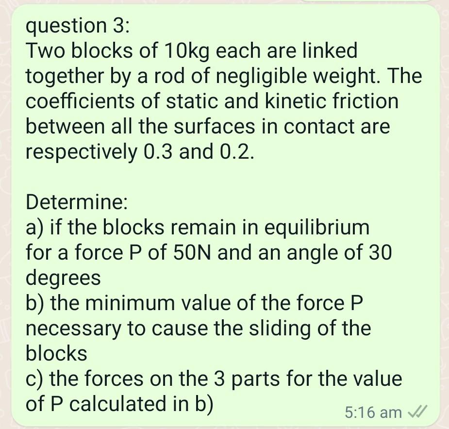 Solved QUESTION N° 3 (45 points) Deux blocs de 10 kg chacun | Chegg.com