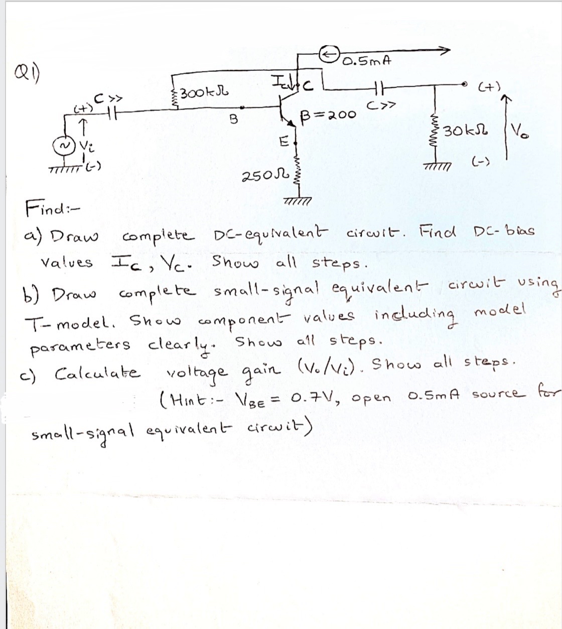 Solved QI inu.-a) ﻿Draw complete DC-equivalent circuit. Find | Chegg.com