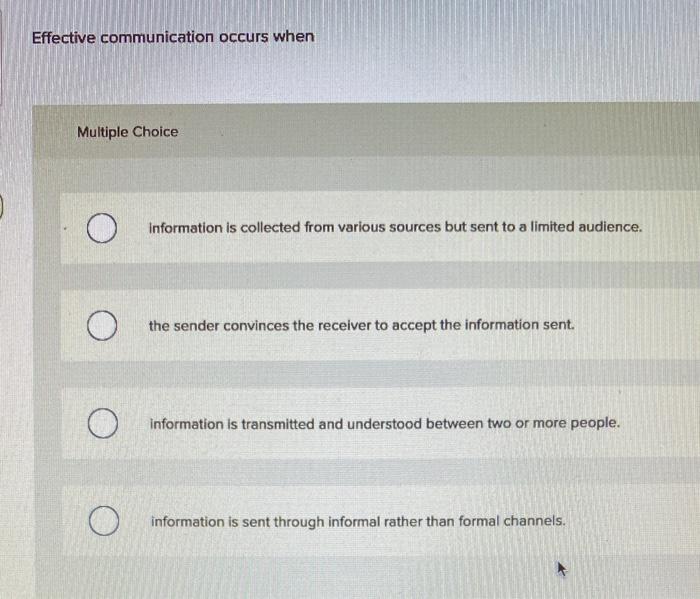 Solved Effective communication occurs when Multiple Choice | Chegg.com