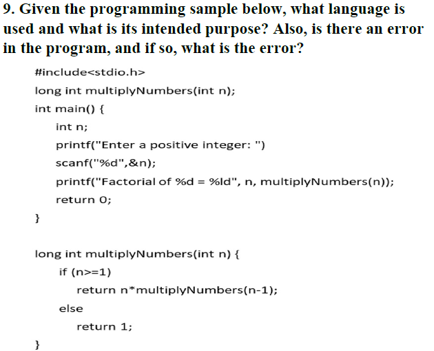 Solved Given the programming sample below, what language | Chegg.com