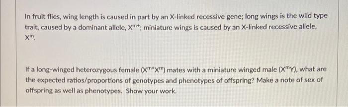 Solved In fruit flies, wing length is caused in part by an | Chegg.com