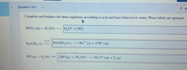 Solved Question 1 of 3 > ОА Complete and balance the three | Chegg.com