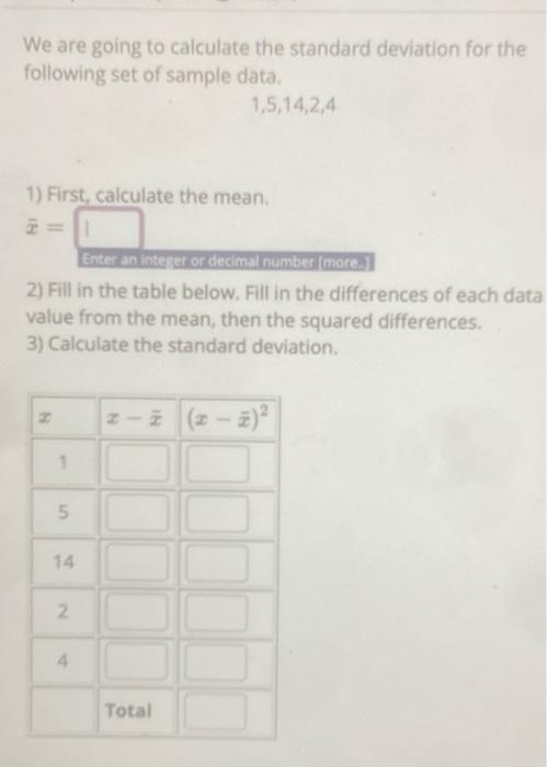 Solved We are going to calculate the standard deviation for | Chegg.com
