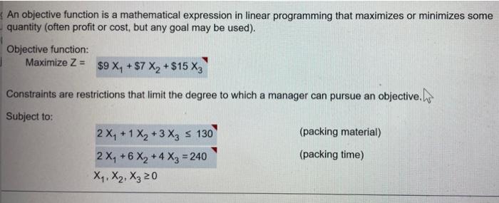 Solved + An objective function is a mathematical expression | Chegg.com