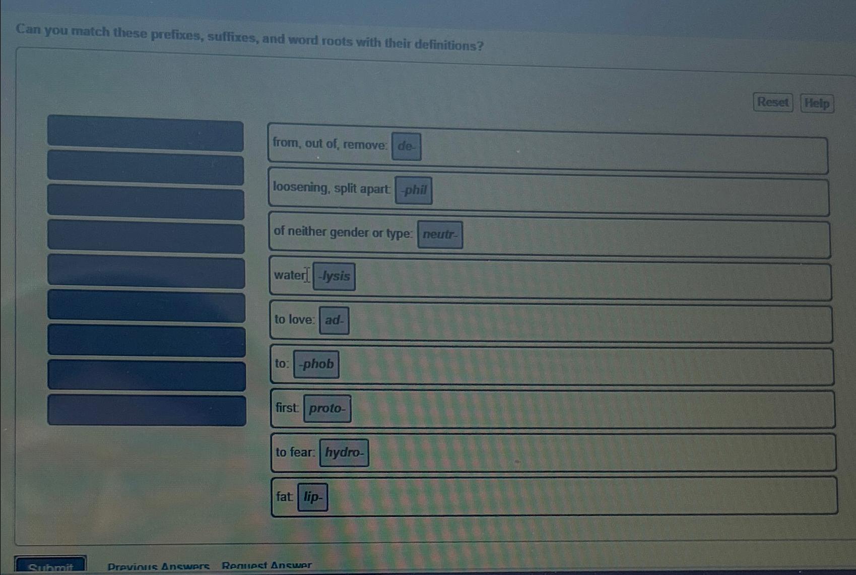 Solved Can you match these prefixes, suffixes, and word | Chegg.com