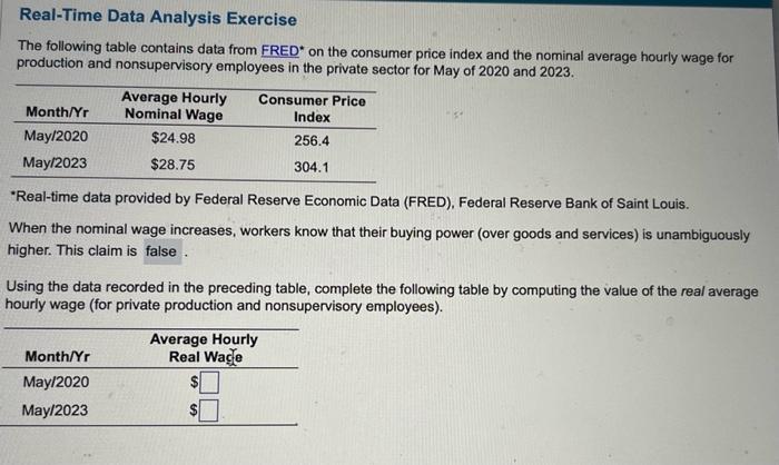 Solved Real-Time Data Analysis Exercise The following table | Chegg.com