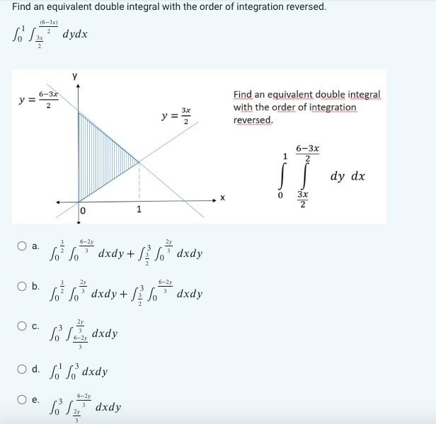 Solved Find an equivalent double integral with the order of | Chegg.com