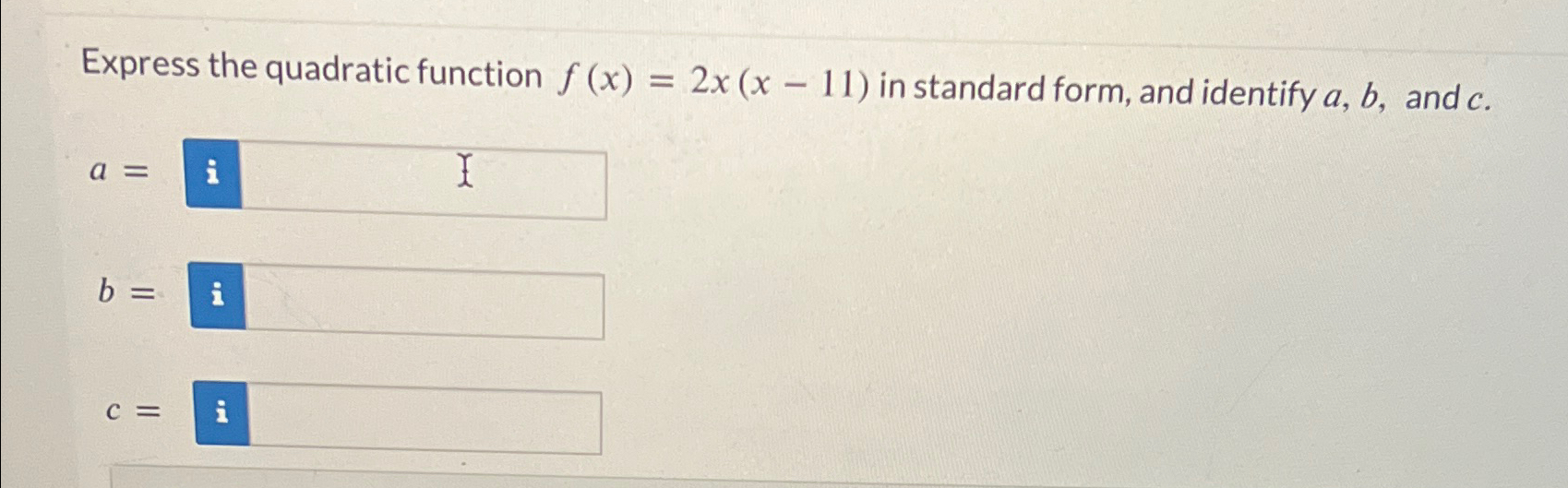 Solved Express the quadratic function f(x)=2x(x-11) ﻿in | Chegg.com