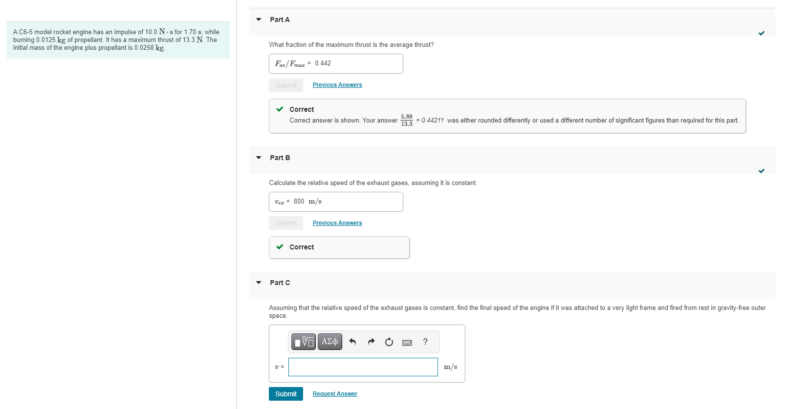 Solved A C6-5 ﻿model rocket engine has an impulse of 10.0 | Chegg.com