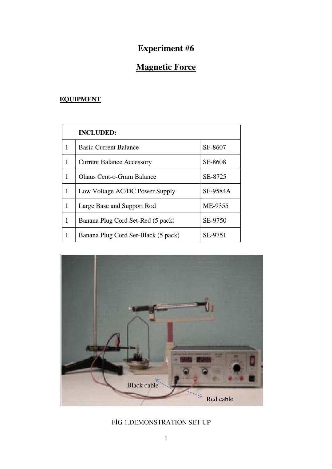 Experiment #6 Magnetic Force EQUIPMENT INCLUDED: 1 | Chegg.com