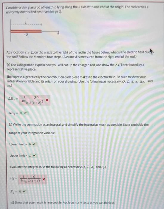 Solved Consider a thin glass rod of length L Iying along the | Chegg.com